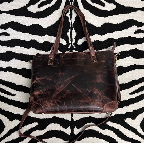 S Zone | Bags | Szone Bison Leather Tote Handbag Laptop Bag Top Zipper ...